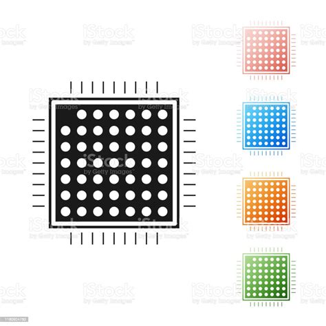 흰색 배경에 격리된 검은색 프로세서 아이콘입니다 Cpu 중앙 처리 장치 마이크로 칩 마이크로 회로 컴퓨터 프로세서 칩 다채로운 아이콘을 설정합니다 벡터 일러스트레이션 0명에