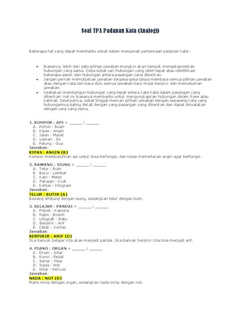 Contoh Soal Tpa Padanan Kata Pdf