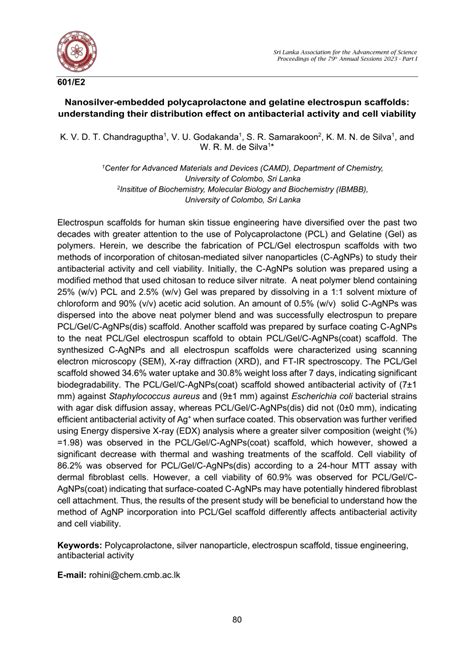 Pdf Nanosilver Embedded Polycaprolactone And Gelatine Electrospun Scaffolds Understanding