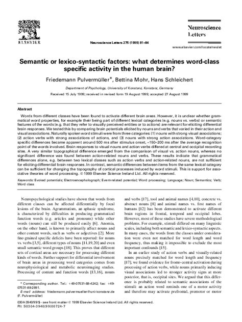 Pdf Semantic Or Lexico Syntactic Factors What Determines Word Class Specific Activity In The