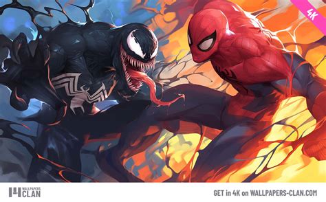 Marvel Venom Fighting With Spider Man Desktop Wallpaper Hd