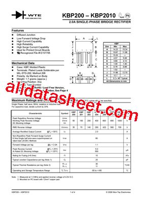 KBP206 Datasheet(PDF) - Won-Top Electronics