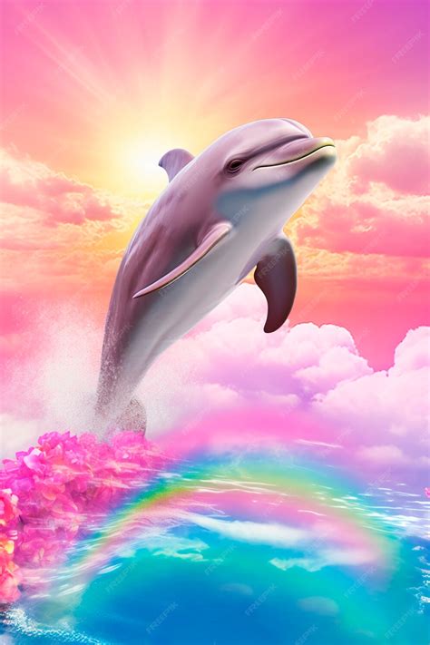 Dauphin Mignon Sautant De Leau Près De Larc En Ciel Photo Gratuite