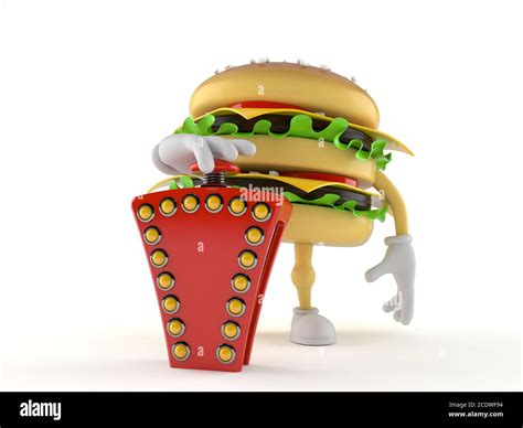 Hamburger Character Pushing Quiz Button Isolated On White Background