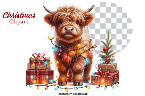 Highland Cow Christmas Lights Clipart Graphic By Design Store