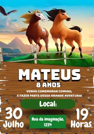 convite de aniversário cavalo spirit Edite grátis nosso editor online