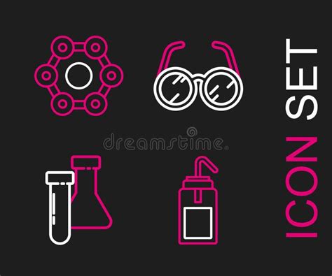 Set Line Laboratory Wash Bottle Test Tube And Flask Chemical Glasses