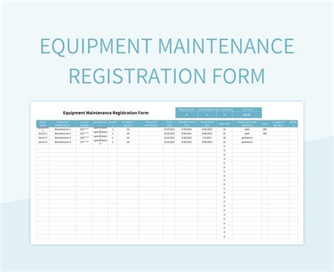 Equipment Maintenance Registration Form Excel Template And Google