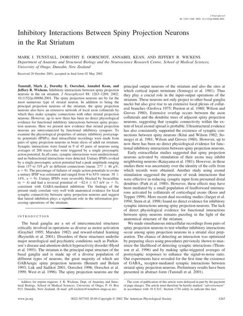 Pdf Inhibitory Interactions Between Spiny Projection Neurons In The