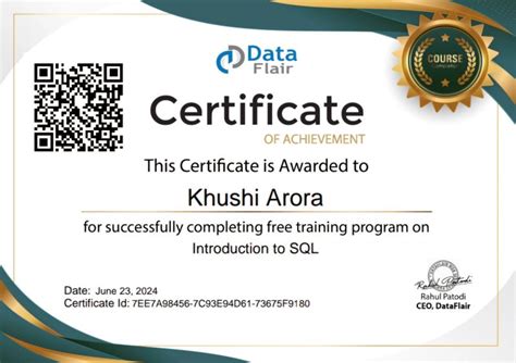 Khushi On Linkedin Sql Dataflair Certification Datascience