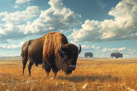 Bison Grazing On An Open Prairie Premium Ai Generated Image