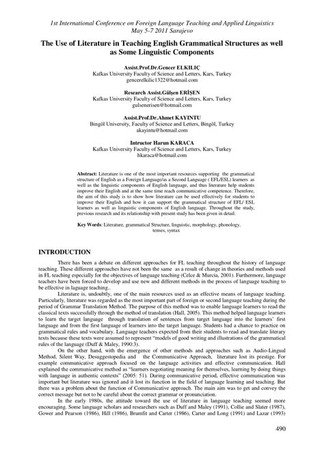 pdf the use of literature in teaching english grammatical structures