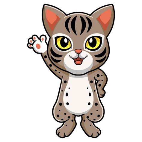 Premium Vector Cute Ocicat Cat Cartoon Waving Hand