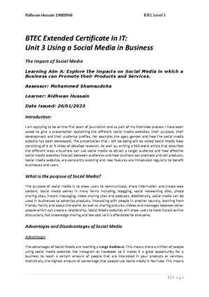 Unit 20 Assignment 1 Enterprise In IT UNIT 20 Enterprise In It