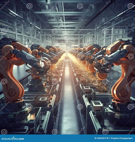 Precision Robotics Enhancing Factory Assembly Line Stock Illustration Illustration Of Robot