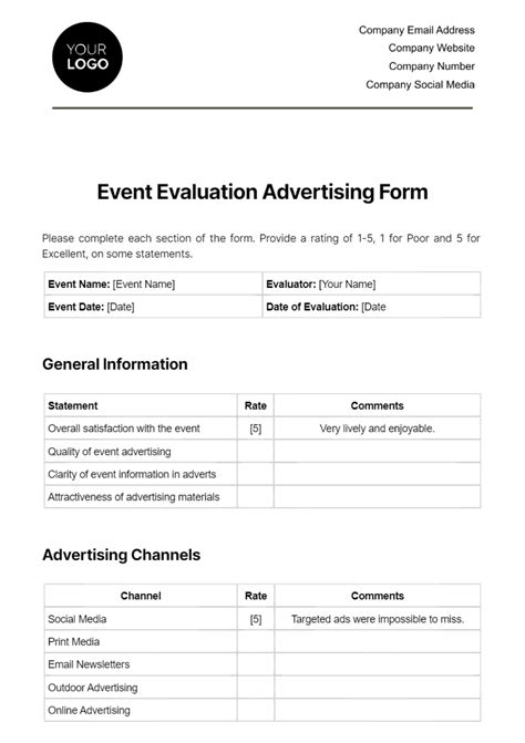 Free Event Evaluation Advertising Form Template To Edit Online