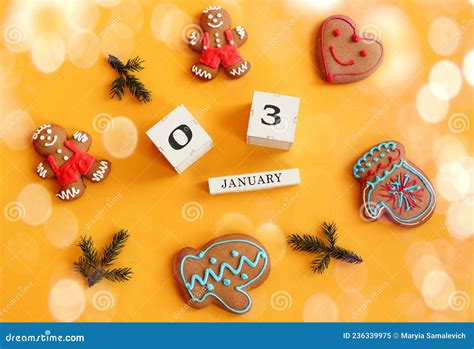 Kalender Für Den 3 Januar Würfel Mit Den Nummern 0 Und 3 Den Namen