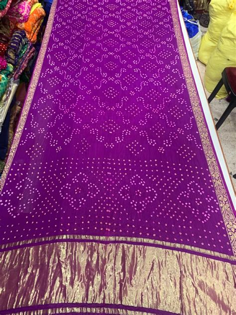 Modal Silk With Nakshi Border And Jari Patta Pallu Bandhani Saree