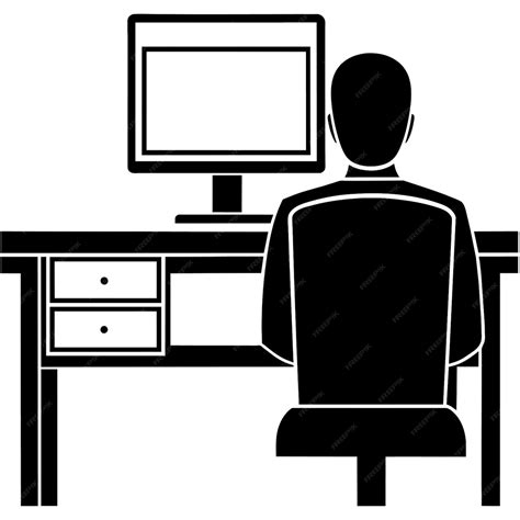 A Man Sits At A Desk In Front Of A Computer Monitor Premium Ai Generated Vector