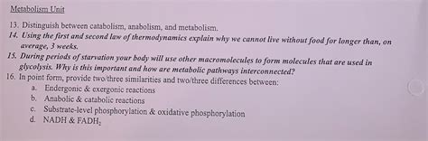 Solved 13 Distinguish Between Catabolism Anabolism And Chegg