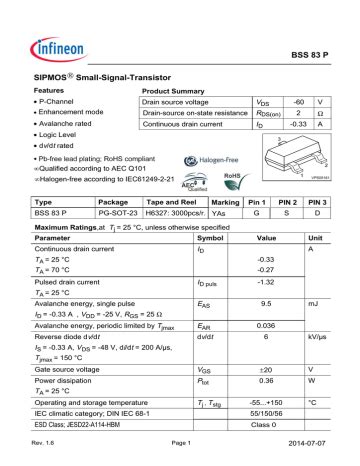Infineon Bss 83 P Datasheet Manualzz