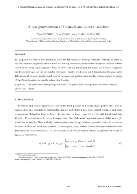 Pdf A New Generalization Of Fibonacci And Lucas P−numbers