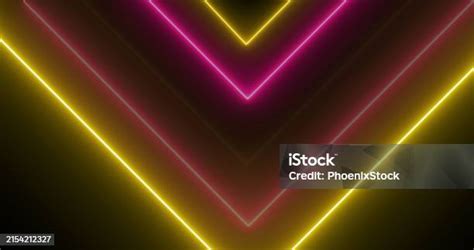 Neon Arrows Moving Downwards Illuminated Neon Light Glowy Background Physics Symmetry