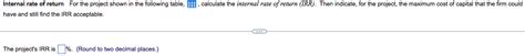 Solved Internal Rate Of Return For The Project Shown In The Chegg