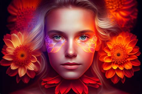 Premium Photo Portrait Of Beautiful Woman Surrounded By Flowers