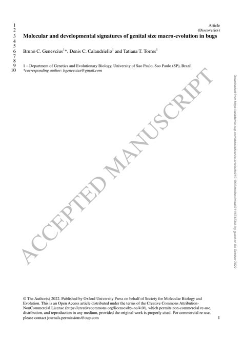 Pdf Molecular And Developmental Signatures Of Genital Size Macro Evolution In Bugs