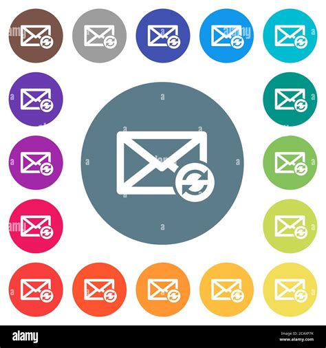 Syncronize Mails Flat White Icons On Round Color Backgrounds 17 Background Color Variations Are