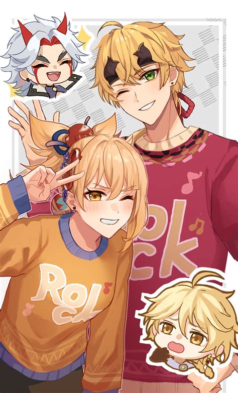 Aether Yoimiya Arataki Itto And Thoma Genshin Impact Drawn By