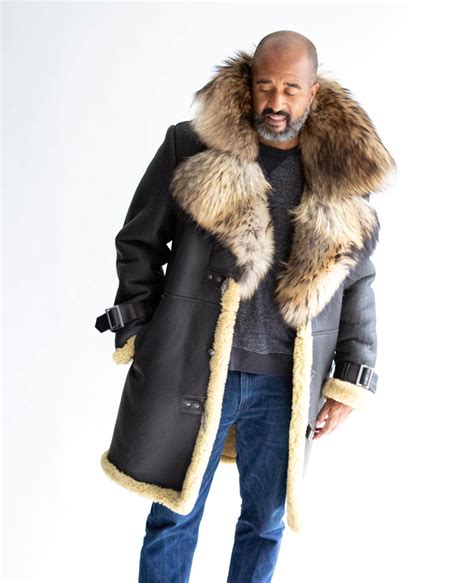 78 Length Mens Sheepskin Coat With Fur Collar Style 8900 Jakewood