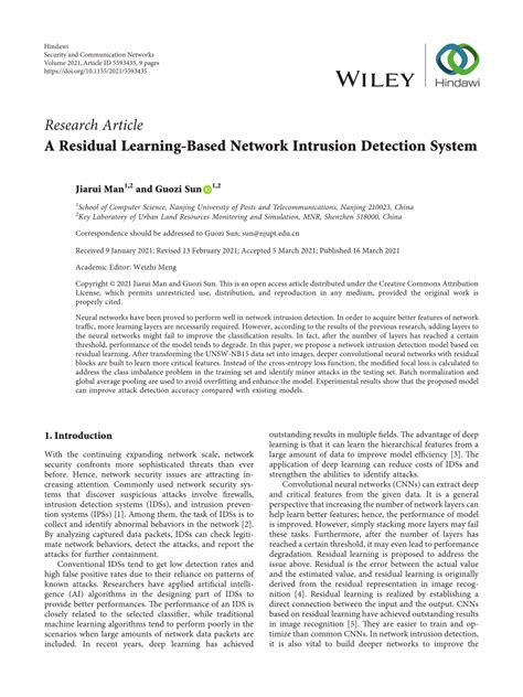Pdf A Residual Learning Based Network Intrusion Detection System