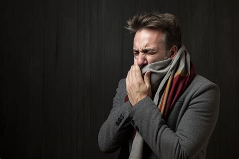 Premium Ai Image Handsome Sick Man Blowing His Nose And Coughing