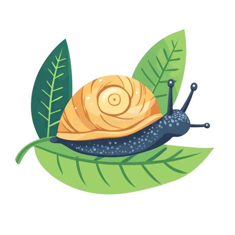 Cute Snail On Leaves Nature Background Illustration Digital Art