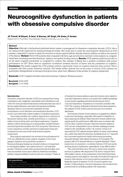 Pdf Neurocognitive Dysfunction In Patients With Obsessive Compulsive