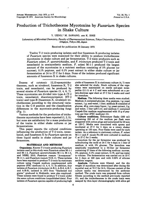 Production Of Trichothecene Mycotoxins By Fusarium Species In Shake Culture Pmc