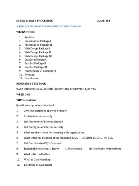 Ss3 Data Processing Curriculum Pdf World Wide Web Internet And Web
