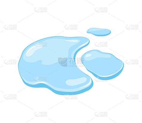 水溅出来，白色的孤立背景上有小水坑。向量卡通插图。