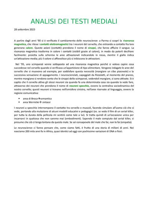 Analisi Dei Testi Mediali Analisi Dei Testi Mediali 28 Settembre 2023