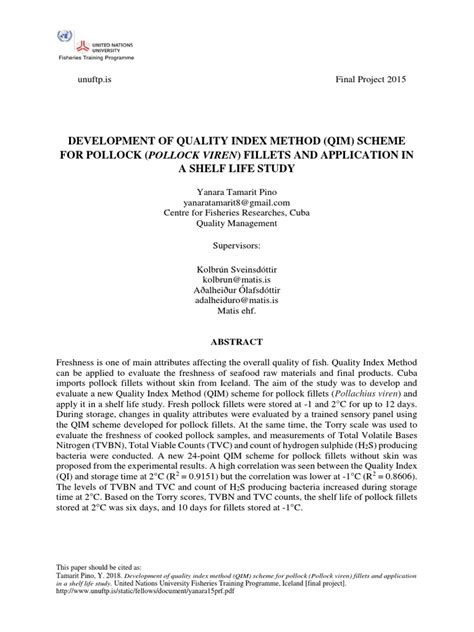 Development Of Quality Index Method Qim Scheme For Pollock Pollock