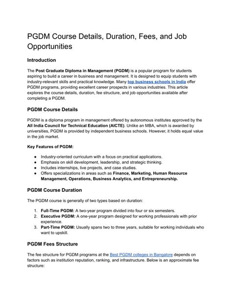 Ppt Pgdm Course Details Duration Fees And Job Opportunities