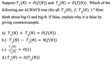solved suppose t1 n o f n and t2 n o f n which of the
