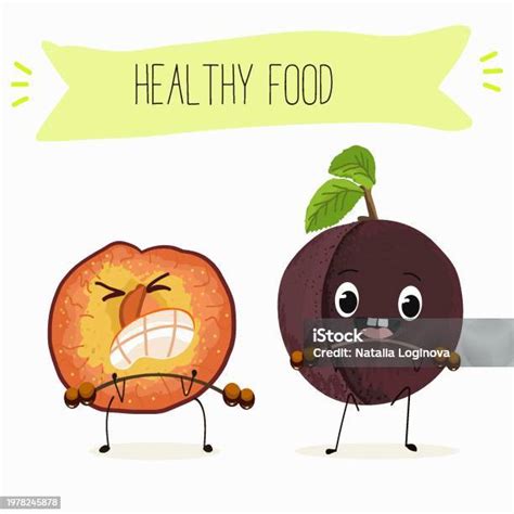 다양한 활동을 하는 귀여운 만화 벚꽃 매화 캐릭터 편평한 벡터 그림 재미 있는 과일 유기농 식품 감정에 대한 스톡 벡터 아트 및 기타 이미지 Istock