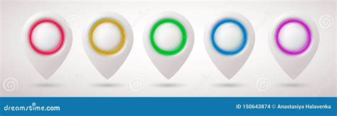 set of shiny map location markers realistic style vector illustration