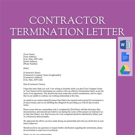 Contractor Termination Letter Template Professional End Of Contract