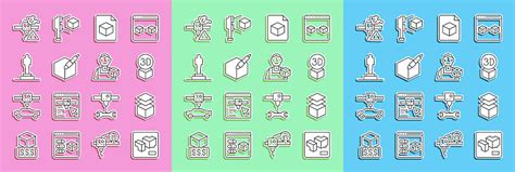 라인 3d 프린터 레이어 Isometric 큐브 파일 3d 펜 도구 모델 경고 및 그래픽 디자이너 아이콘을 설정합니다 벡터 3