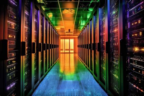 Premium Ai Image A Close Up Photo Of A Corridor In A Busy Data Center The Image Features A