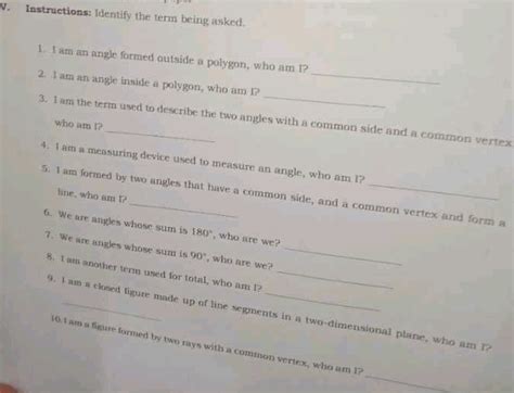 V Instructions Identify The Term Being Asked StudyX